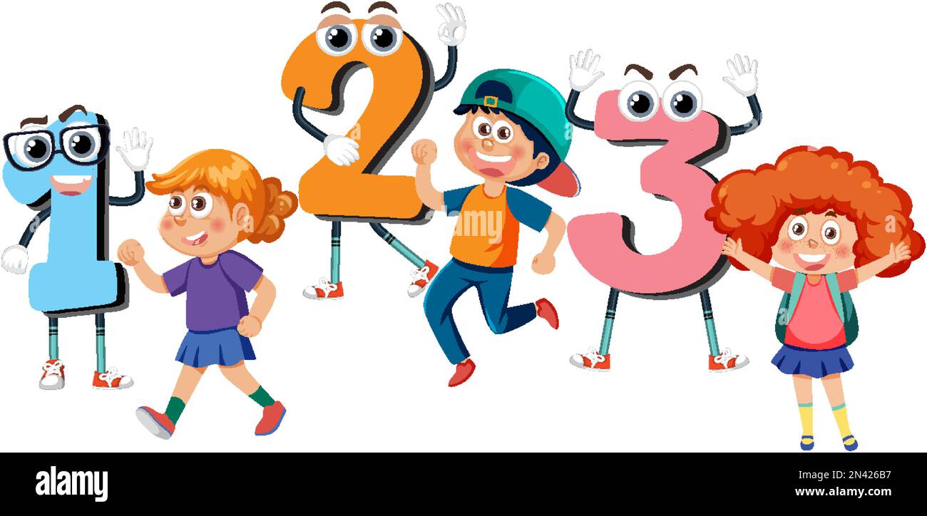 Children cartoon character with math and number theme illustration ...