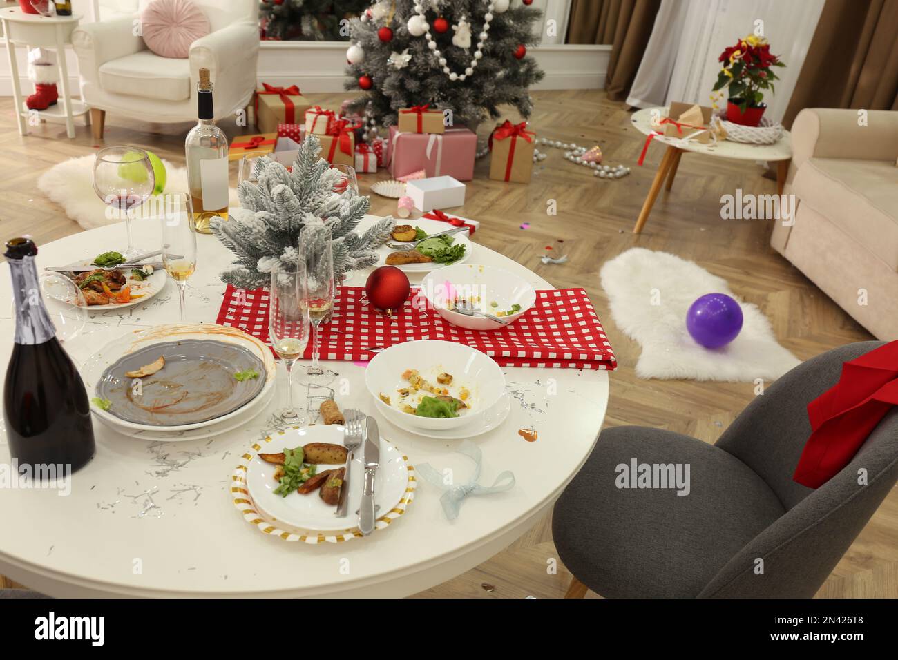 Mess in room after new year party Stock Photo - Alamy
