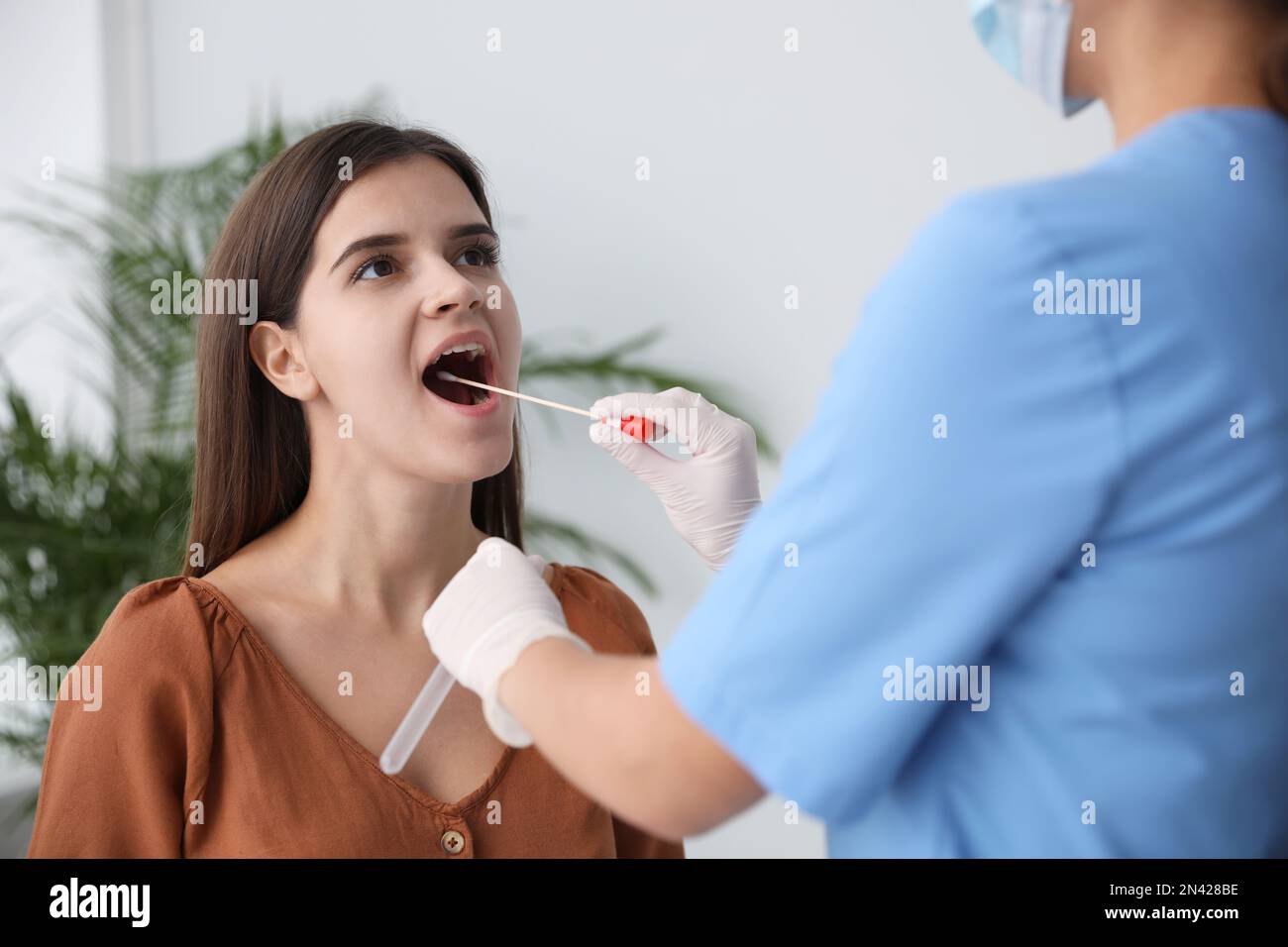Doctor taking sample for DNA test from woman in clinic Stock Photo - Alamy