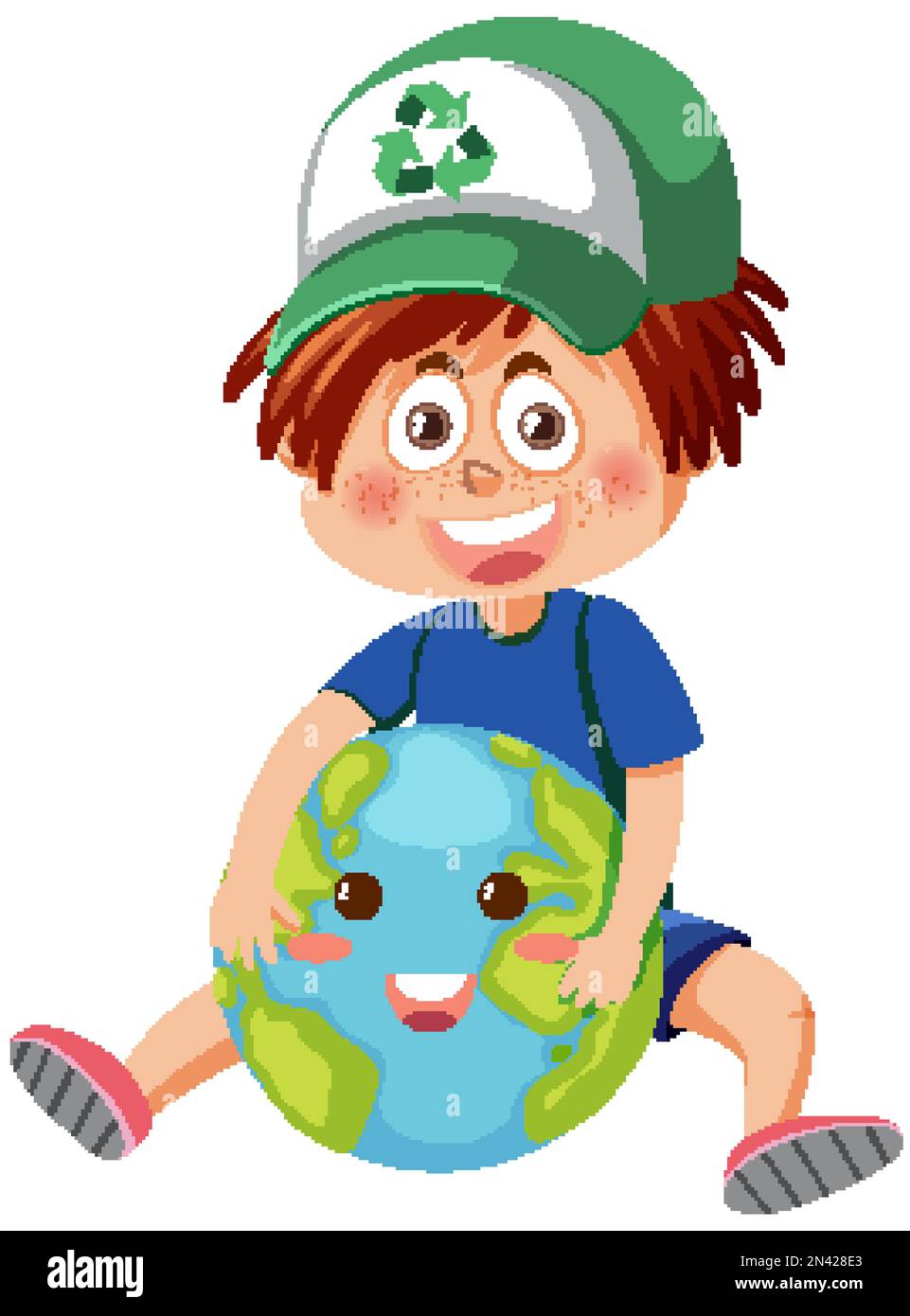 Happy boy hugging earth globe illustration Stock Vector Image & Art - Alamy