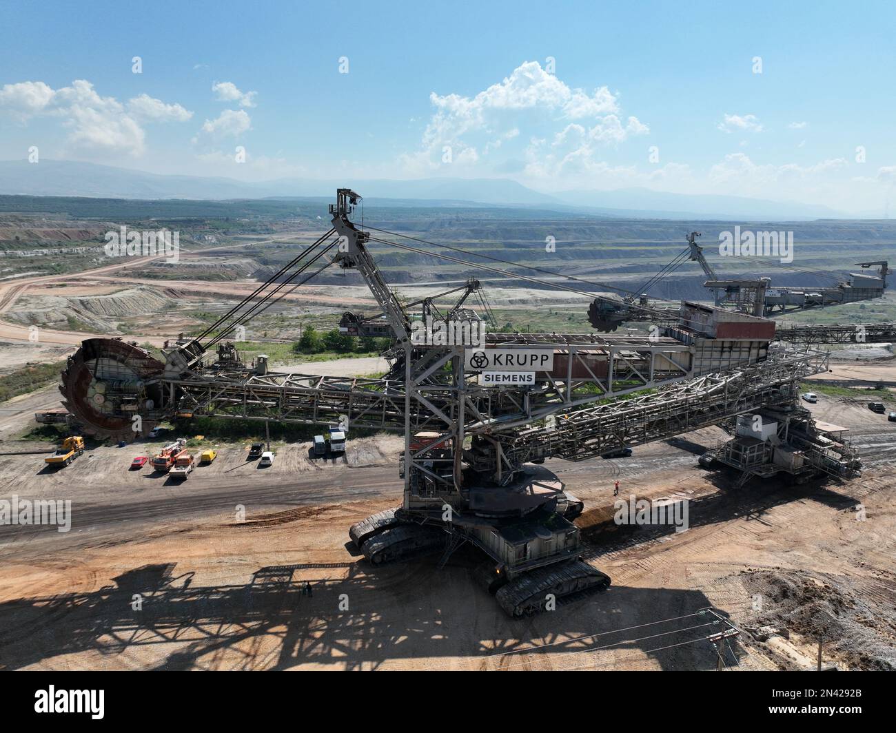 Huge bucket wheel at a coal surface mine. Huge excavator on open pit ...