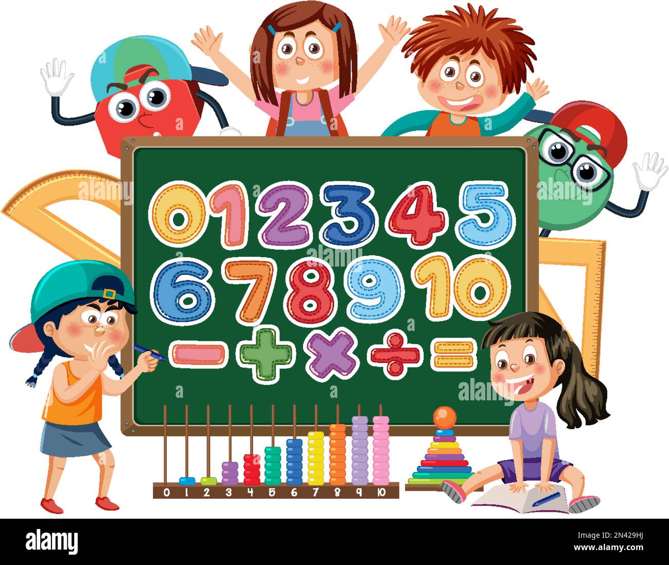 Children cartoon character with math and number theme illustration ...