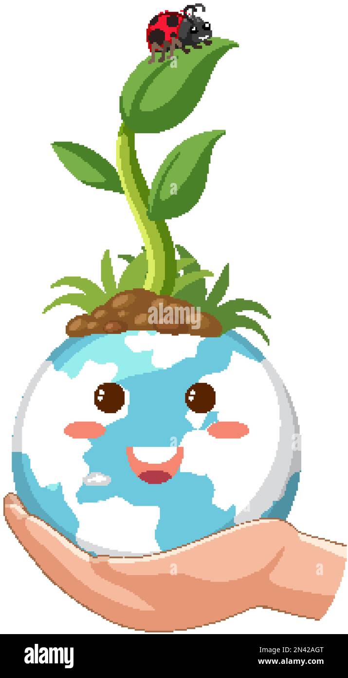 World earth day concept with plant growing on earth illustration Stock ...