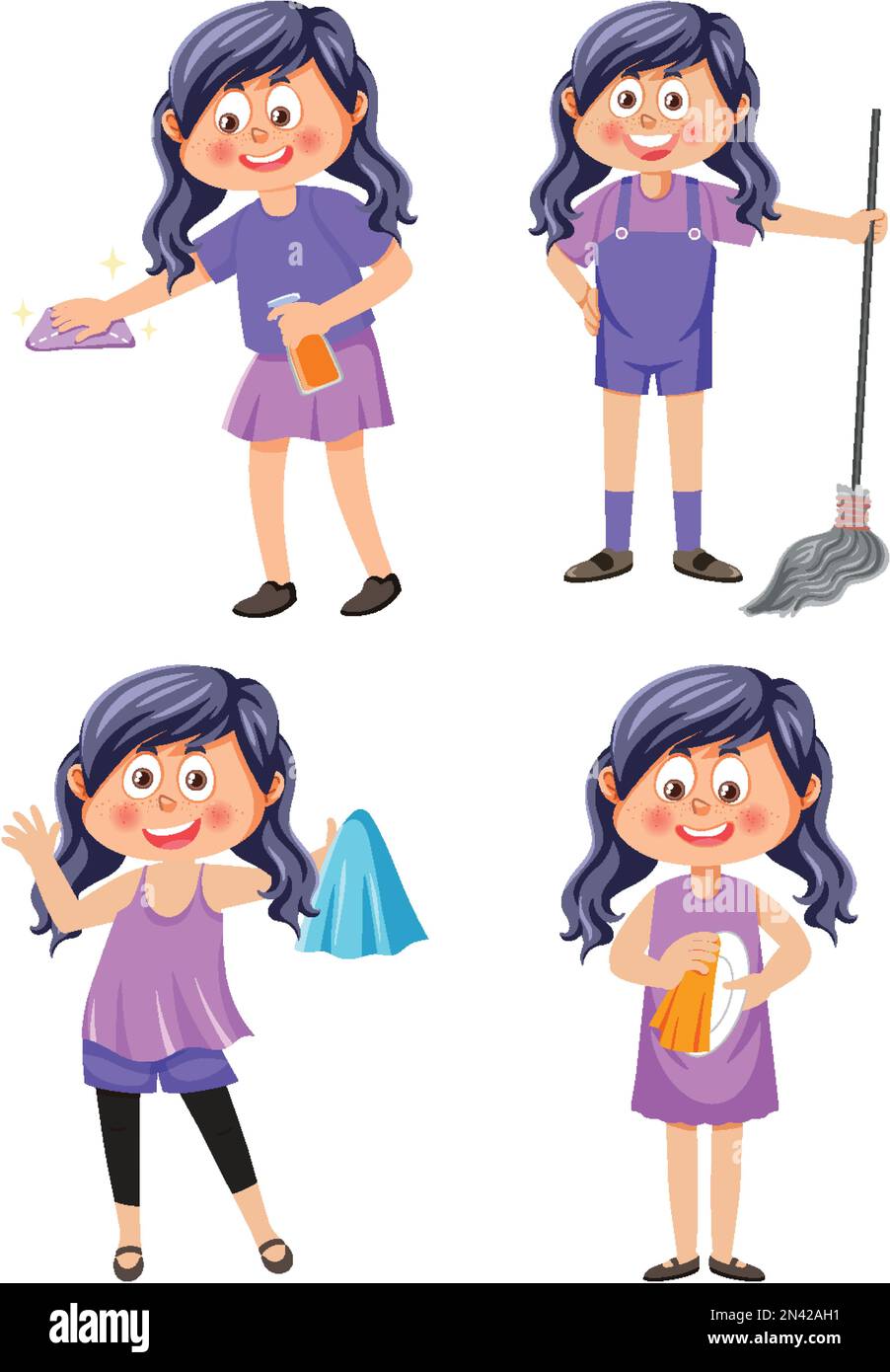 Children doing housework characters set illustration Stock Vector Image ...