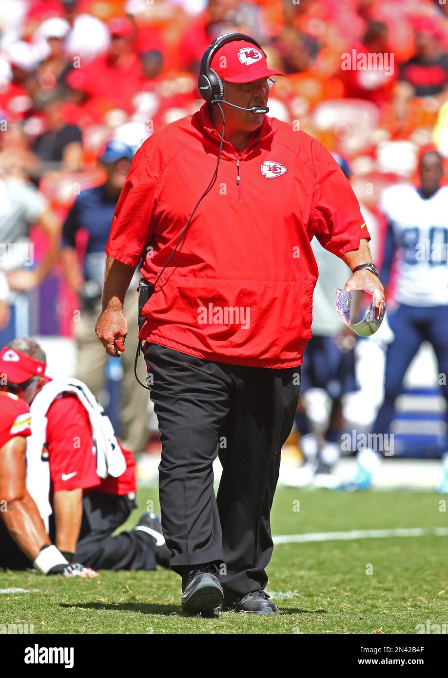 Kansas City Chiefs Andy Reid walks to the sideline during an NFL game ...