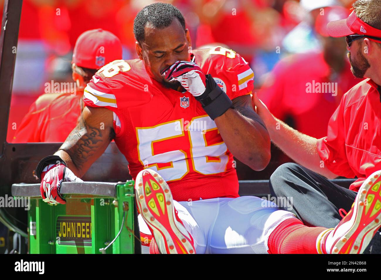 Kansas City Chiefs Derrick Johnson (56) is carted off of the field ...