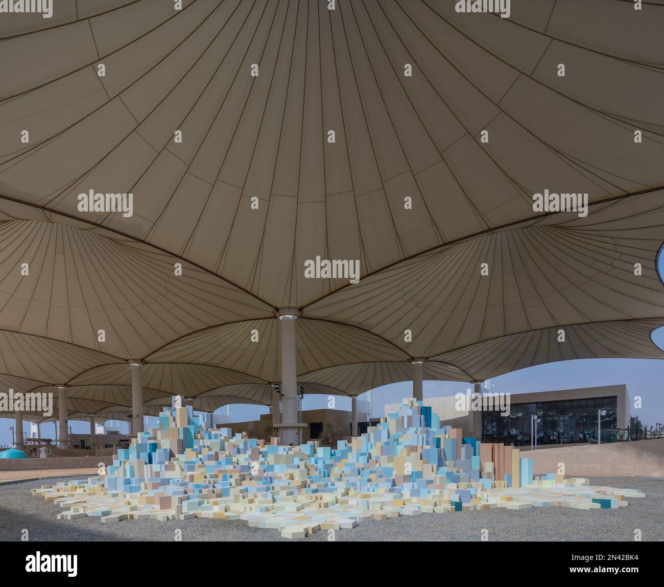 Moataz Nasr, The Seventh Wave, painted wood, Islamic Arts Biennale 2023 ...