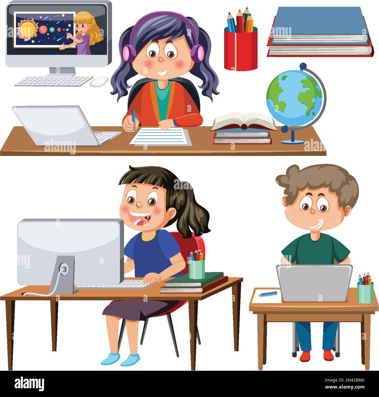 Set of student cartoon character illustration Stock Vector Image & Art ...