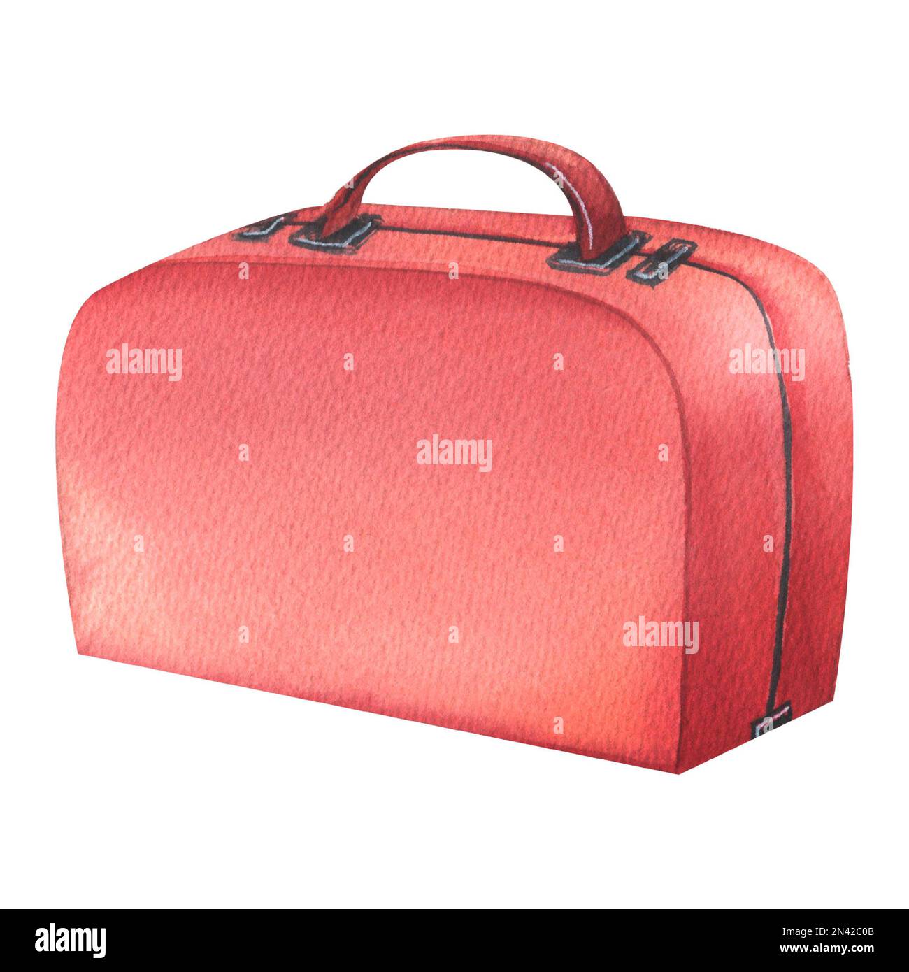 A red bag, a suitcase with a handle. Watercolor illustration. An ...