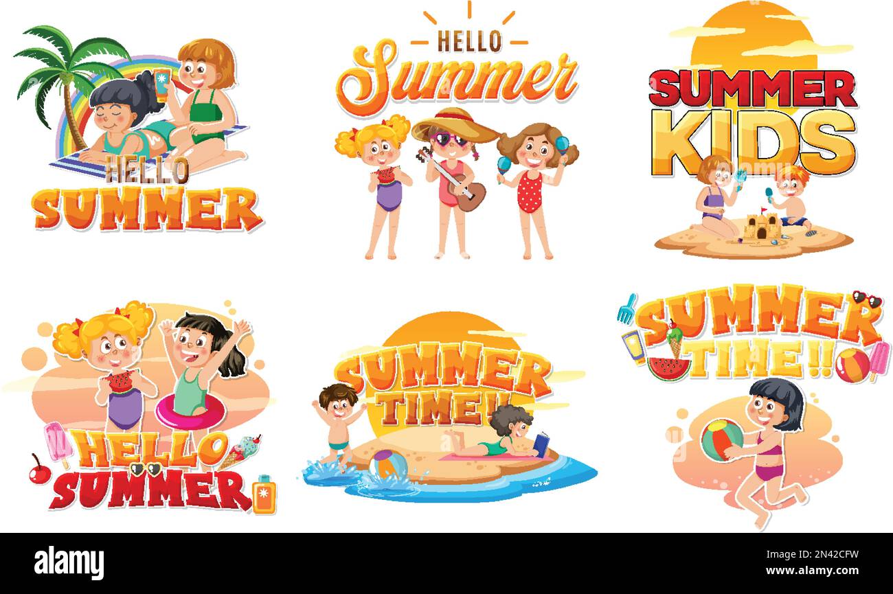 Summer holiday and happy kids logo illustration Stock Vector Image ...