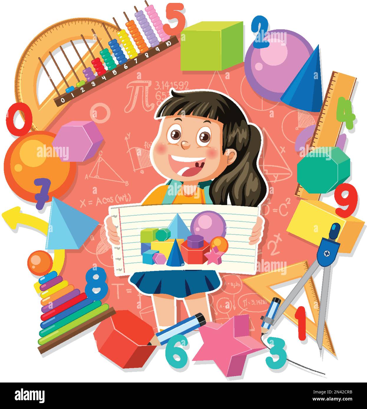 Happy girl with math element illustration Stock Vector Image & Art - Alamy