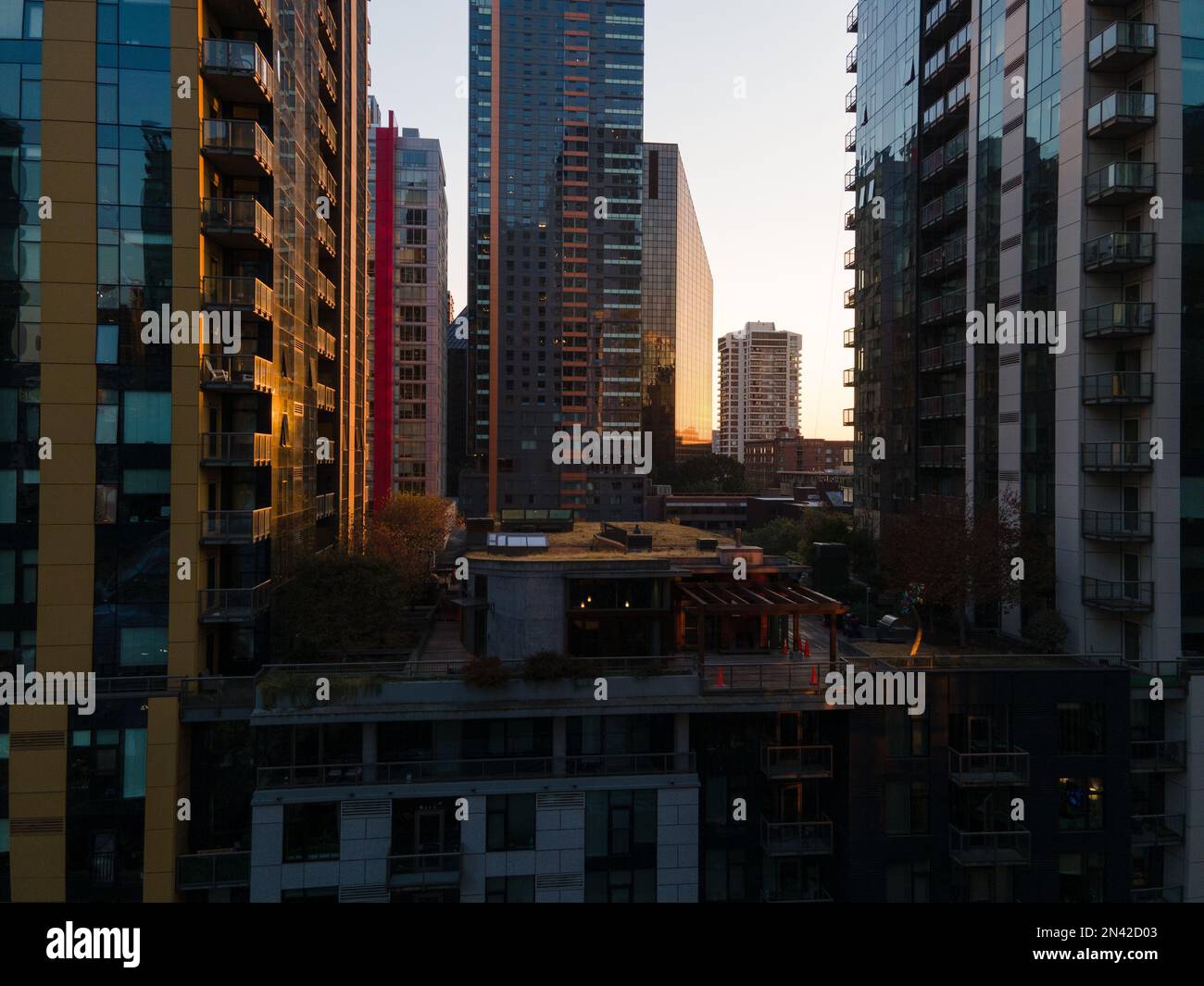 An urban landscape with tall buildings in Seattle, Washington Stock ...