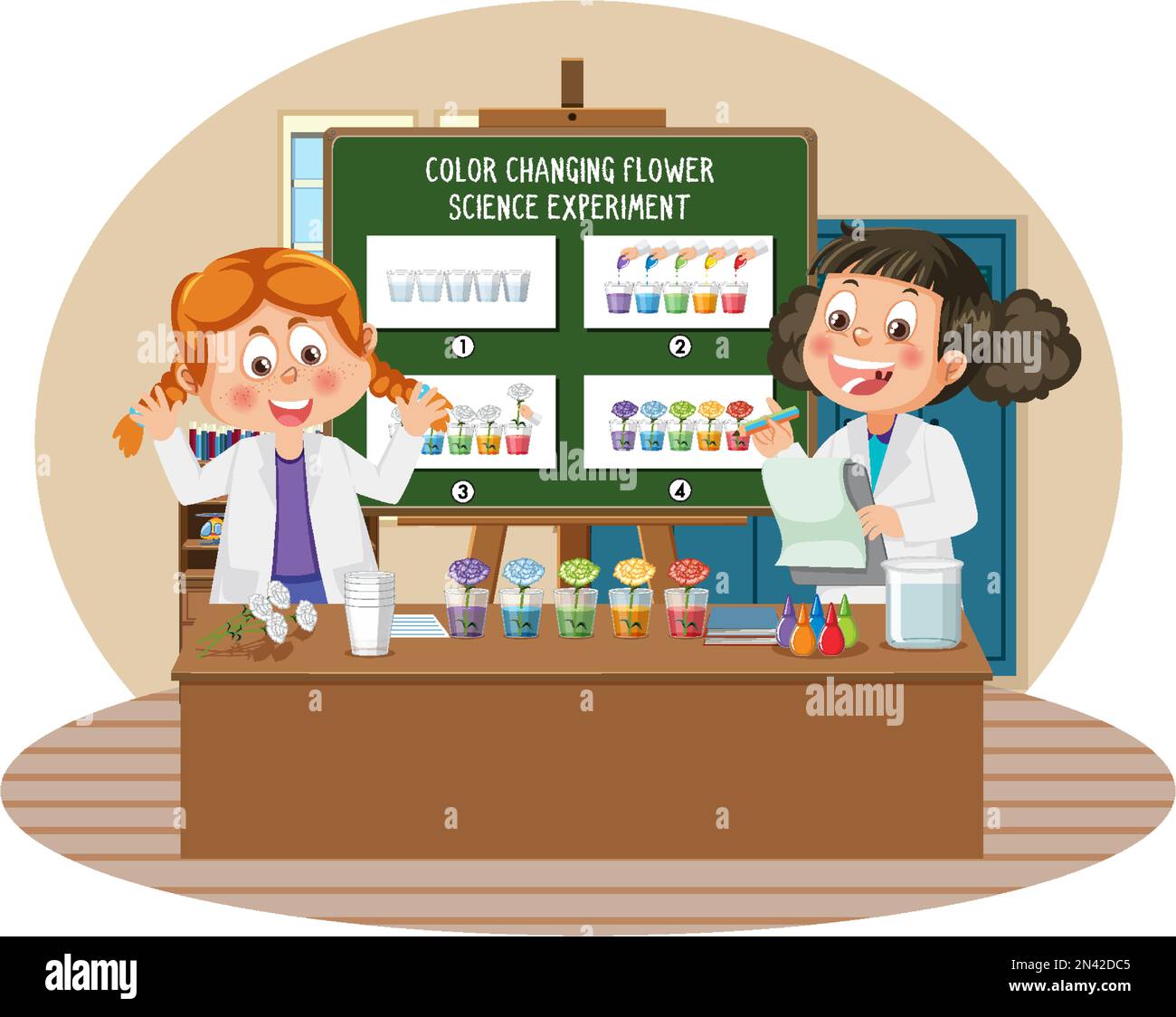 Color changing flowers science experiment illustration Stock Vector ...