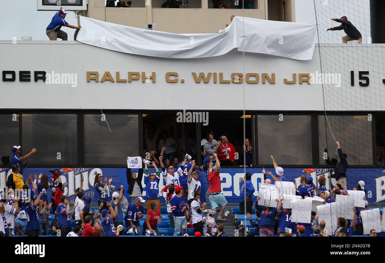 Buffalo Bills fans cheer during ceremonies honoring late Bills owner ...
