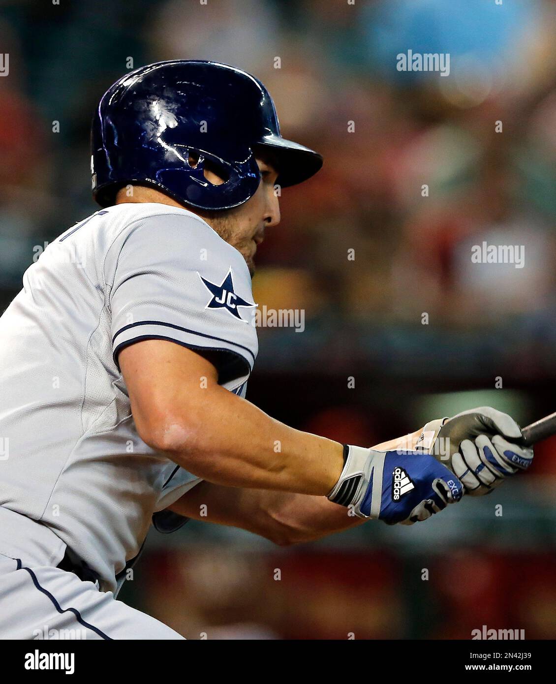 San Diego Padres' Jake Goebbert watches an RBI single in the second ...
