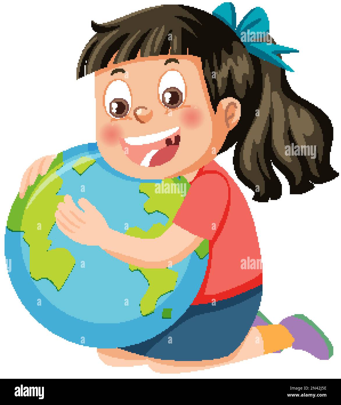 Happy girl hugging earth globe illustration Stock Vector Image & Art ...