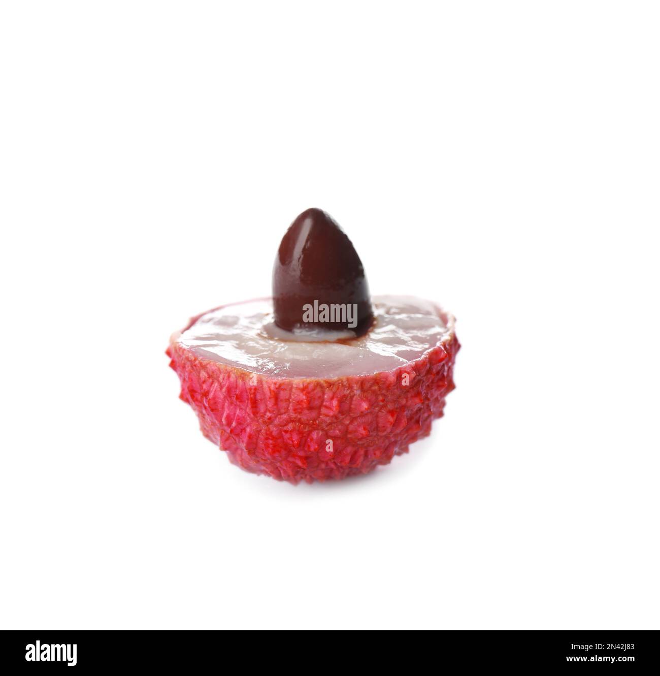 Fresh cut lychee with brown seed isolated on white Stock Photo - Alamy