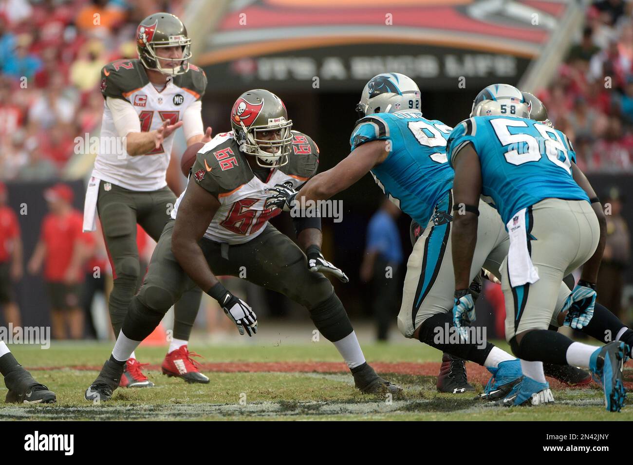 Tampa Bay Buccaneers offensive guard Patrick Omameh (66) blocks against ...