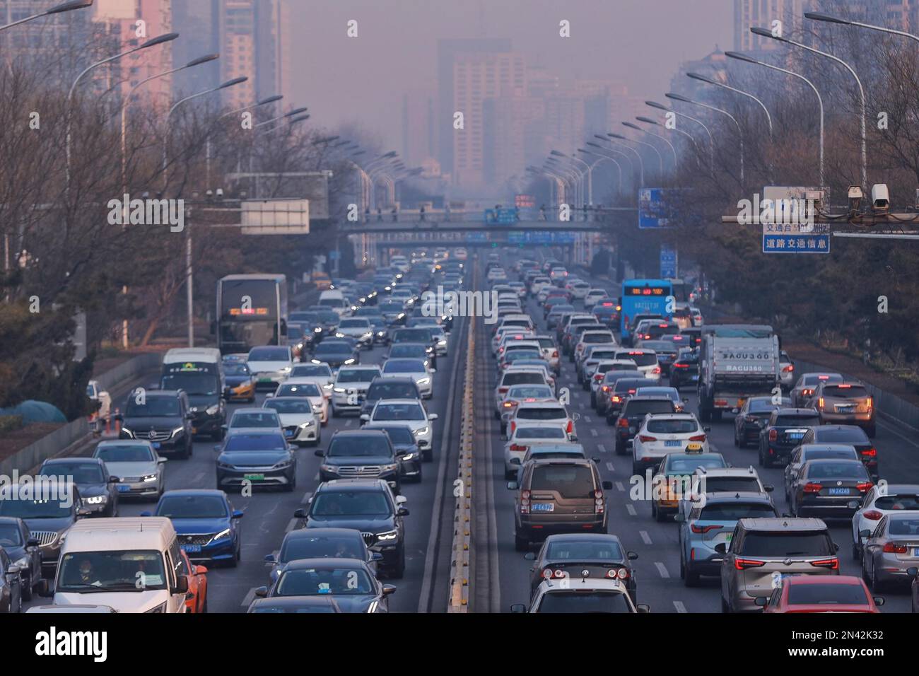 Traffic congestion in the morning peak in Beijing, China, 6 February ...