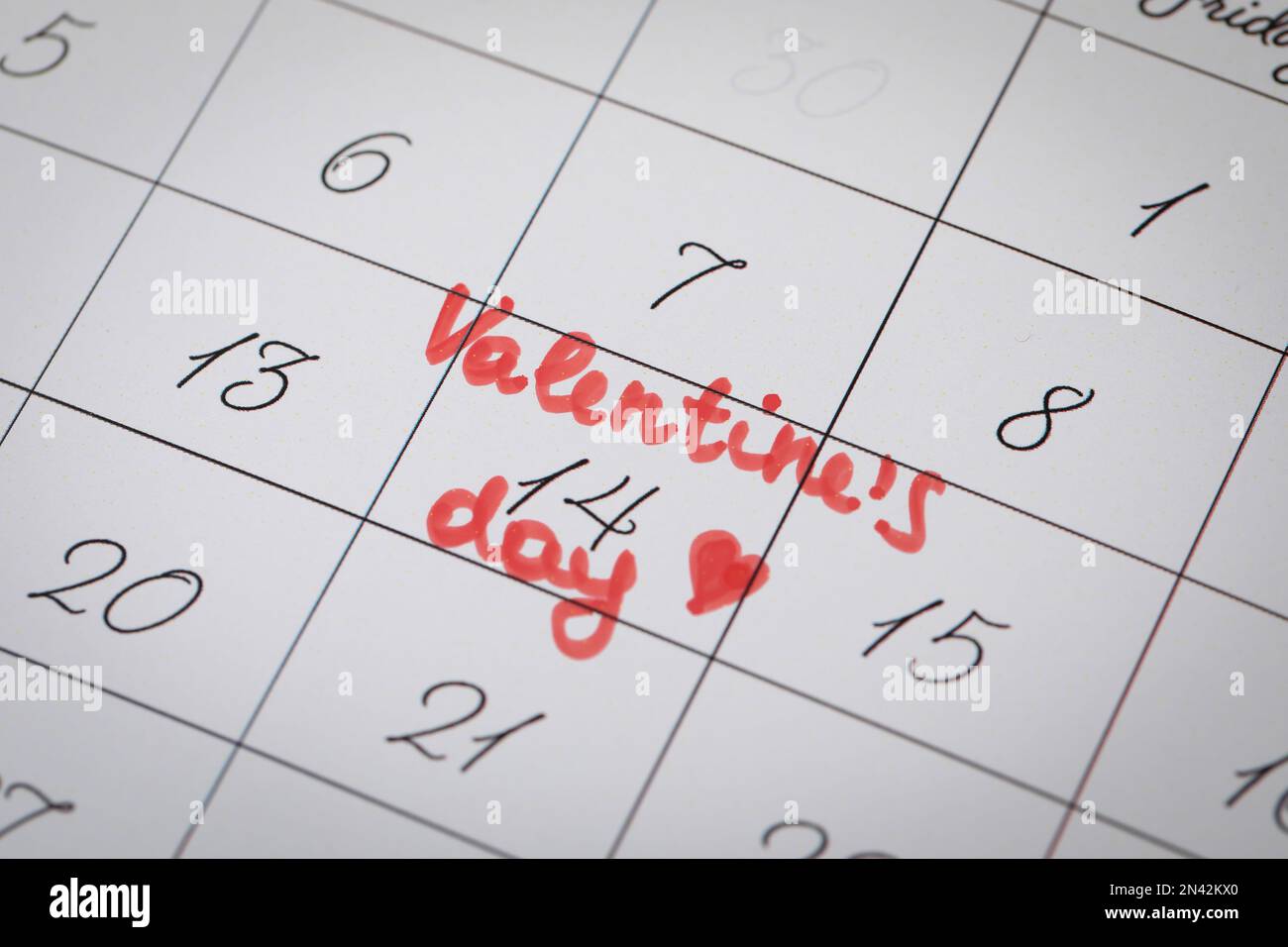 Calendar page with marked Valentine's Day, closeup Stock Photo - Alamy