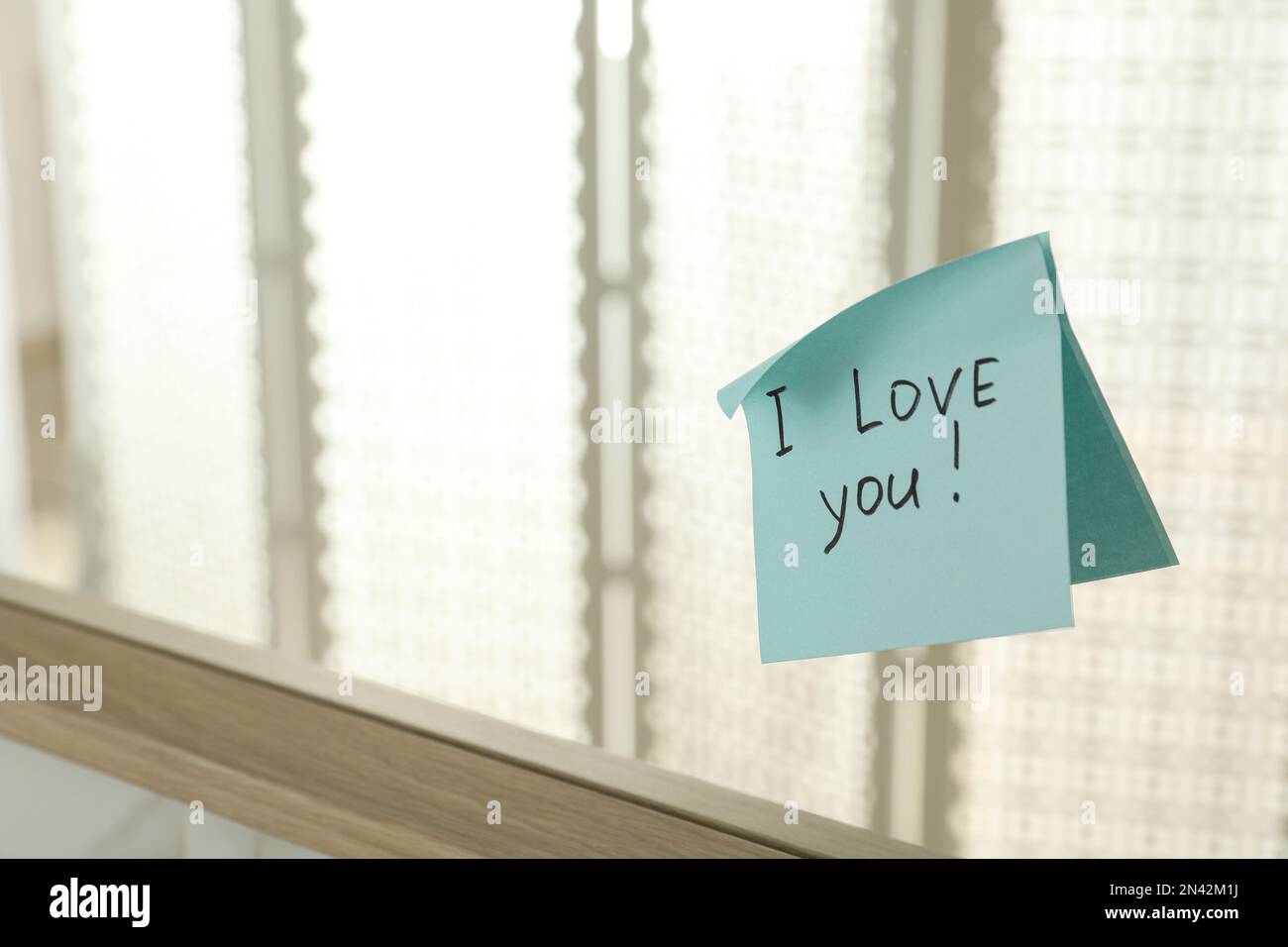 Sticky note with phrase I love you! on mirror, space for text Stock ...