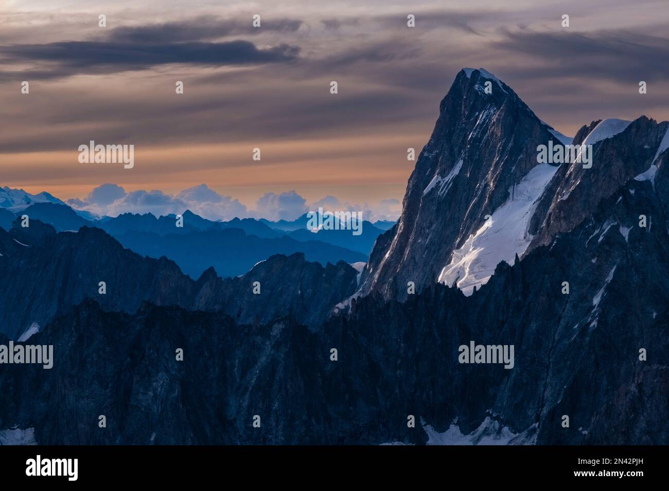 View from Aiguille du Midi of the peaks east of the Mont Blanc massif ...