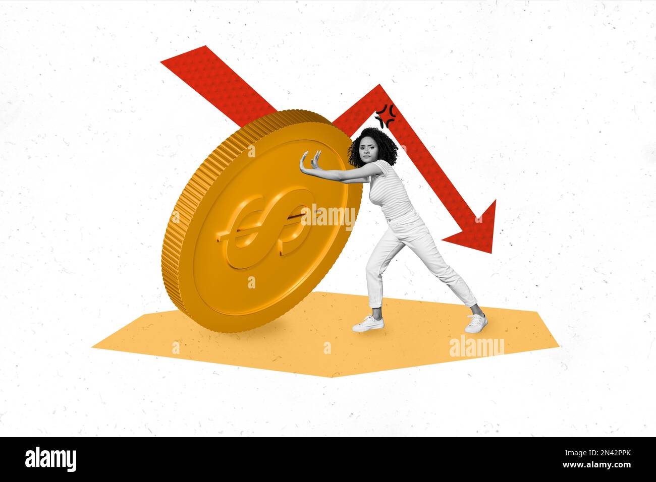 Creative magazine template collage of upset businesswoman try hold big ...