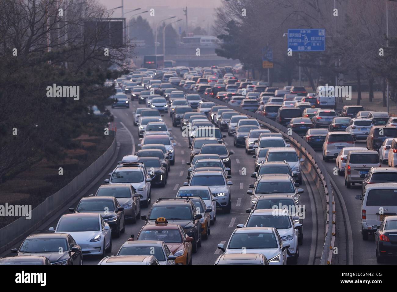 Traffic congestion in the morning peak in Beijing, China, 6 February ...