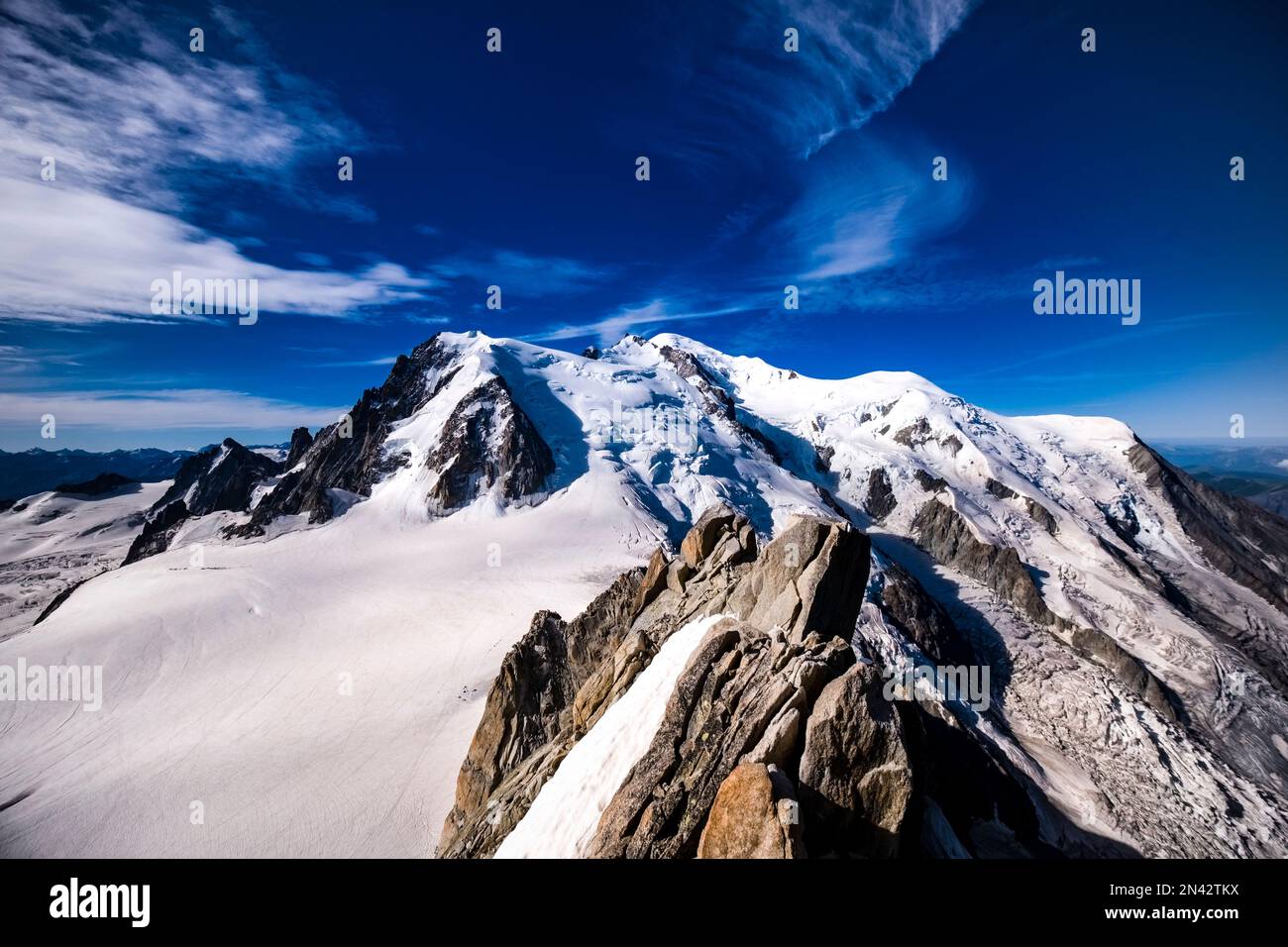 View from Aiguille du Midi of the Géant Glacier and the summits of Mont Blanc du Tacul, Mont ...