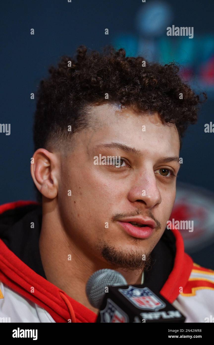 Kansas City Chiefs quarterback Patrick Mahomes speaks to members of the ...