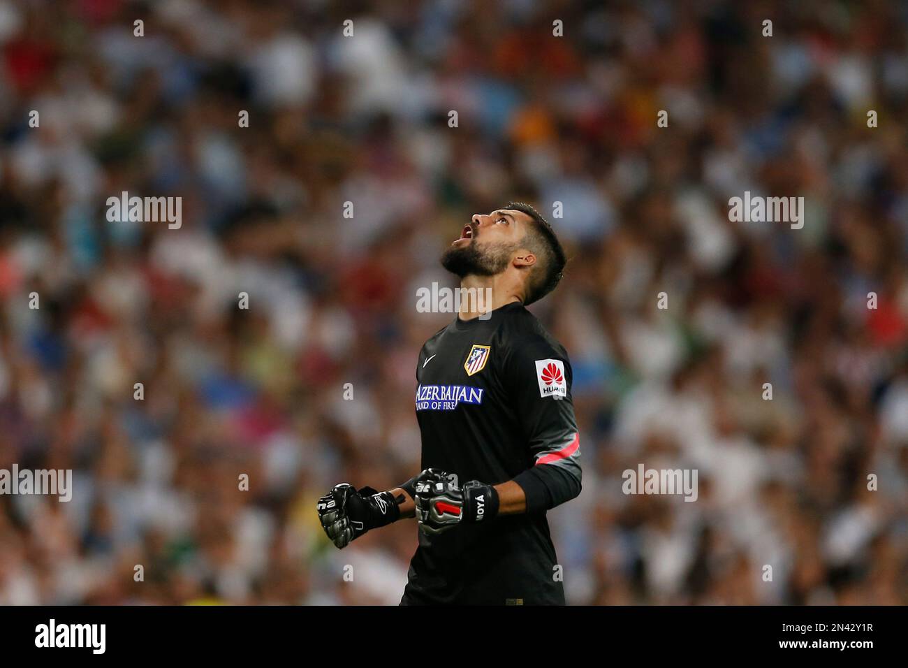 Atletico de Madrid's goalkeeper Miguel Angel Moya celebrates a goal ...