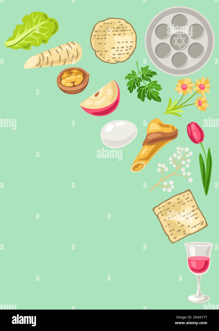 Happy Pesach Jewish Passover plate greeting card. Holiday background ...