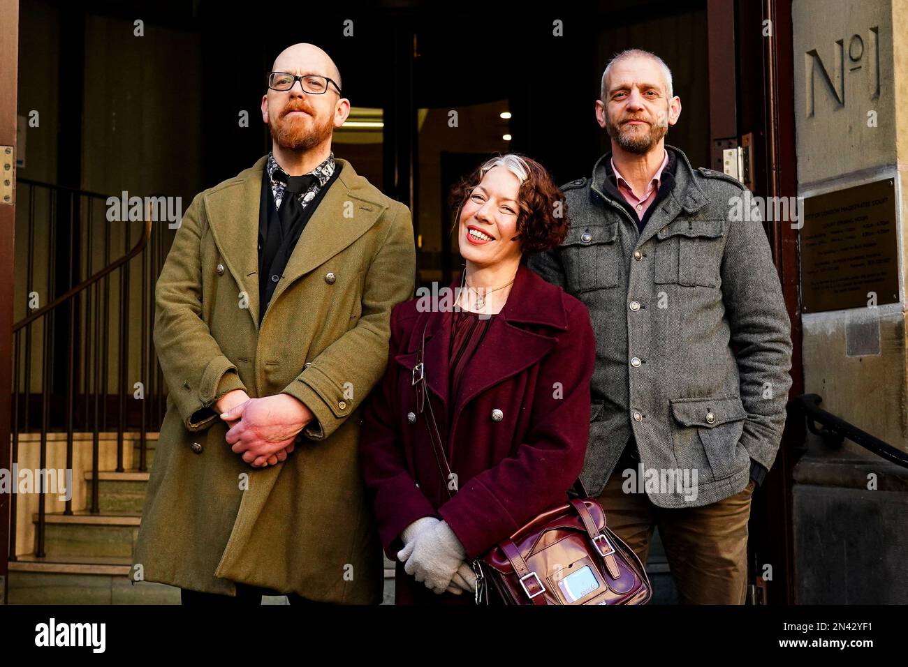(left to right) Climate activists Simon Bramwell, Lucy Porter and ...
