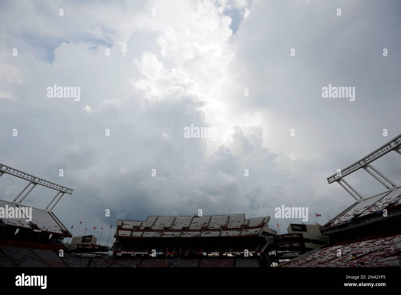 Inclement weather moves over Williams-Brice Stadium before an NCAA ...