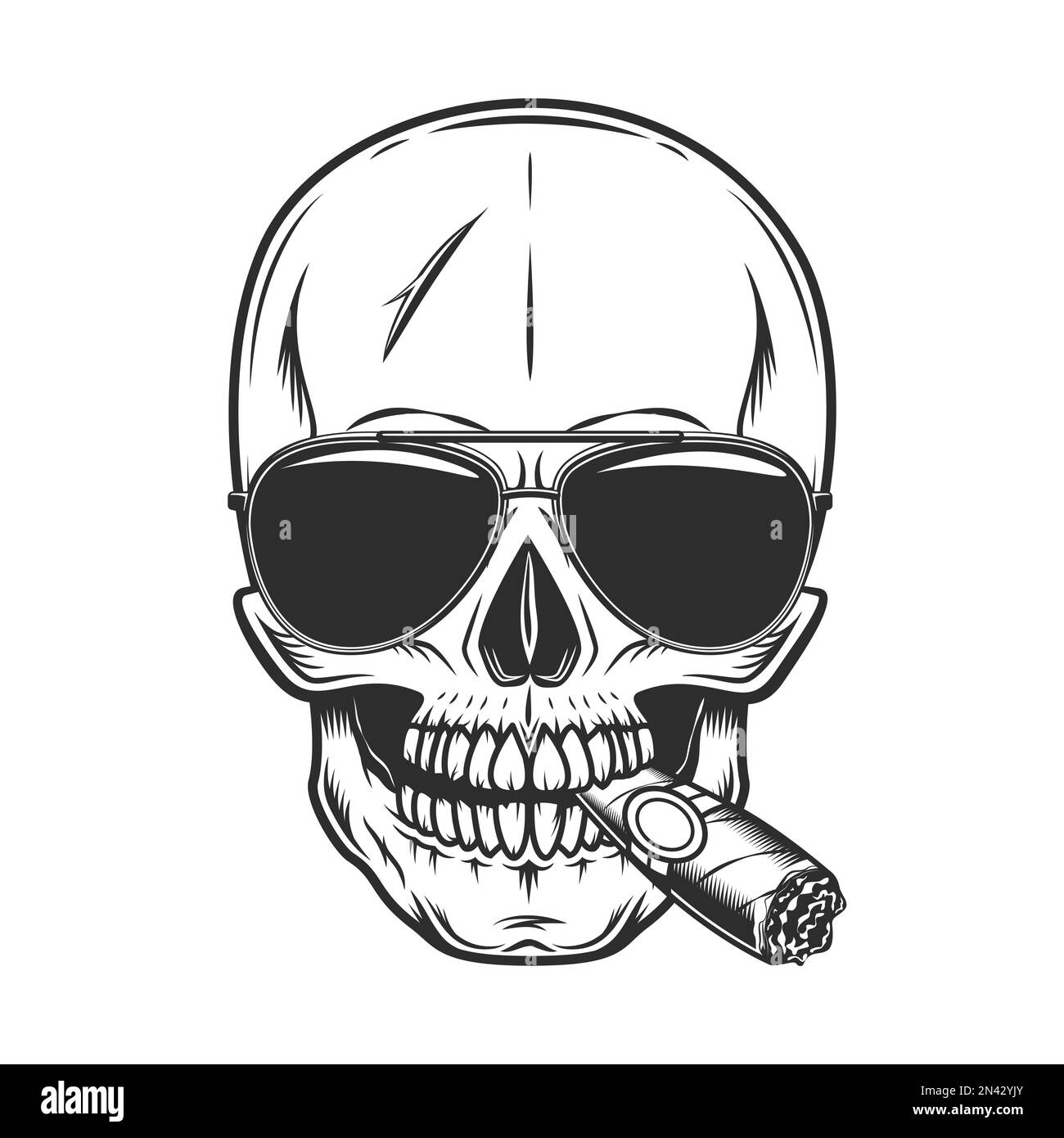 Vintage scary skull smoking cigar or cigarette smoke with sunglasses ...