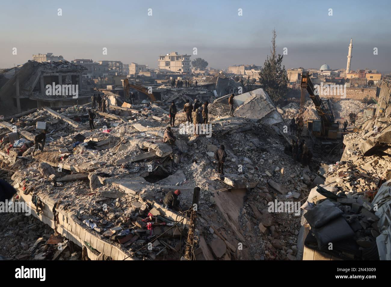 Jindires, Syria. 08th Feb, 2023. A general view of the destruction ...