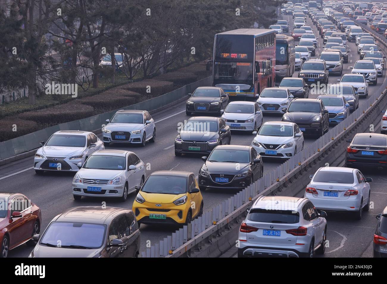 Traffic congestion in the morning peak in Beijing, China, 6 February ...