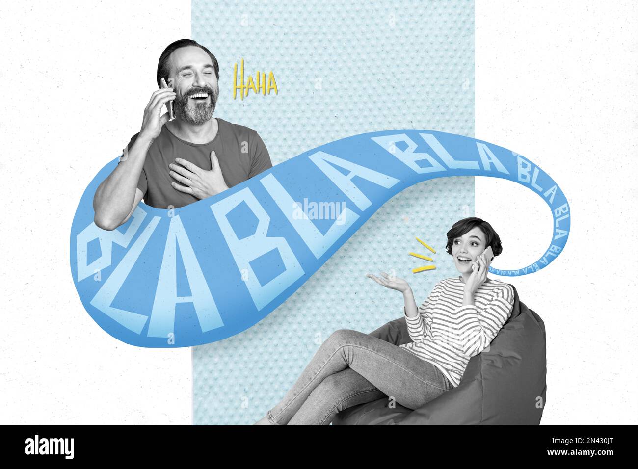 Creative magazine template picture of happy daddy speak daughter cell ...