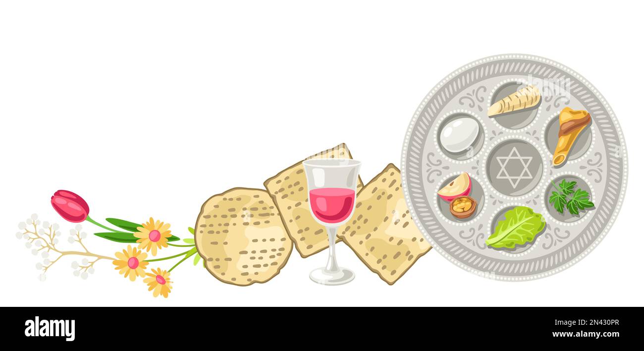 Happy Pesach Jewish Passover plate illustration. Holiday background ...