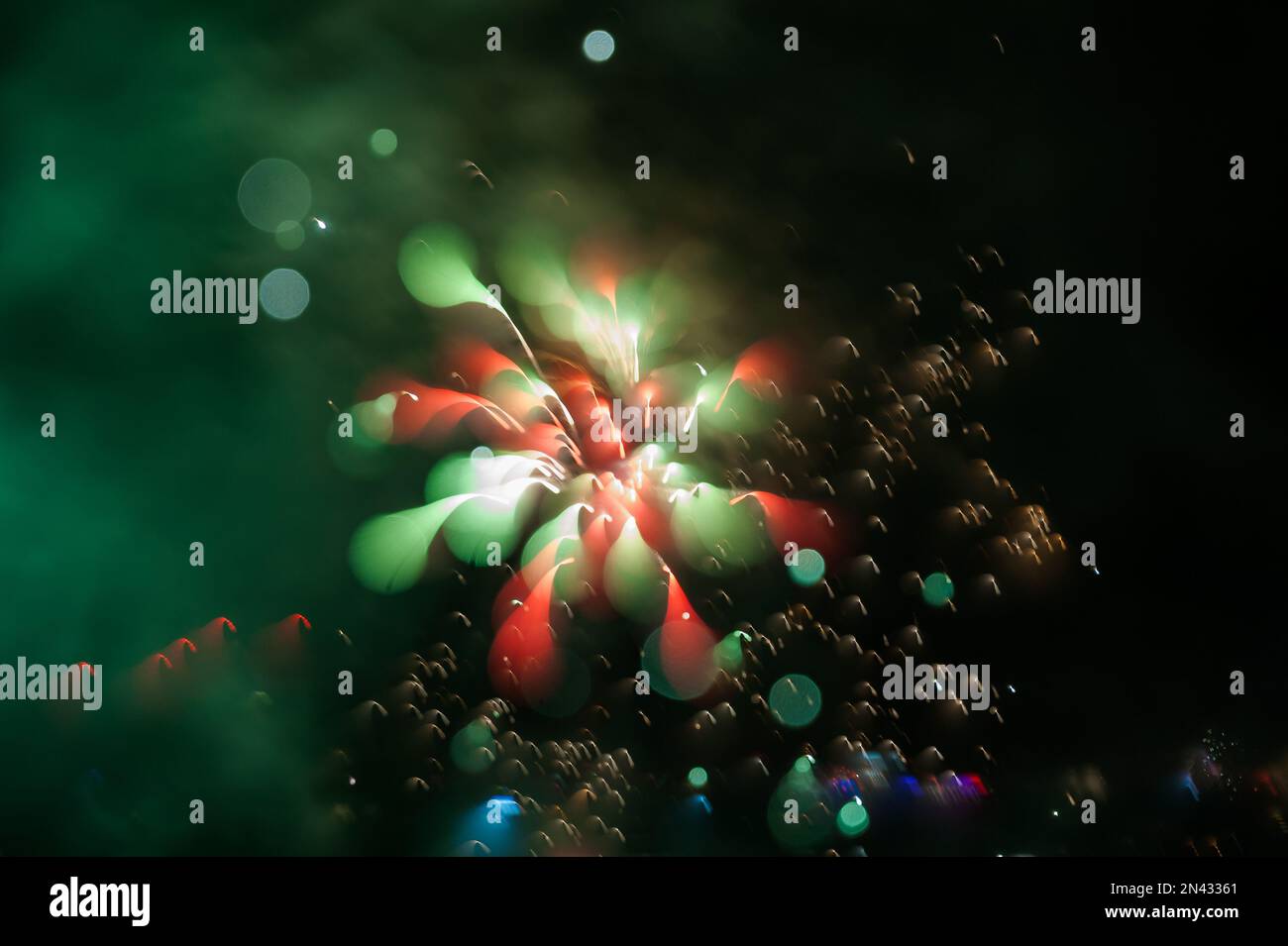 Abstract photo of firework flower. Salute without focus. Blurry photo ...