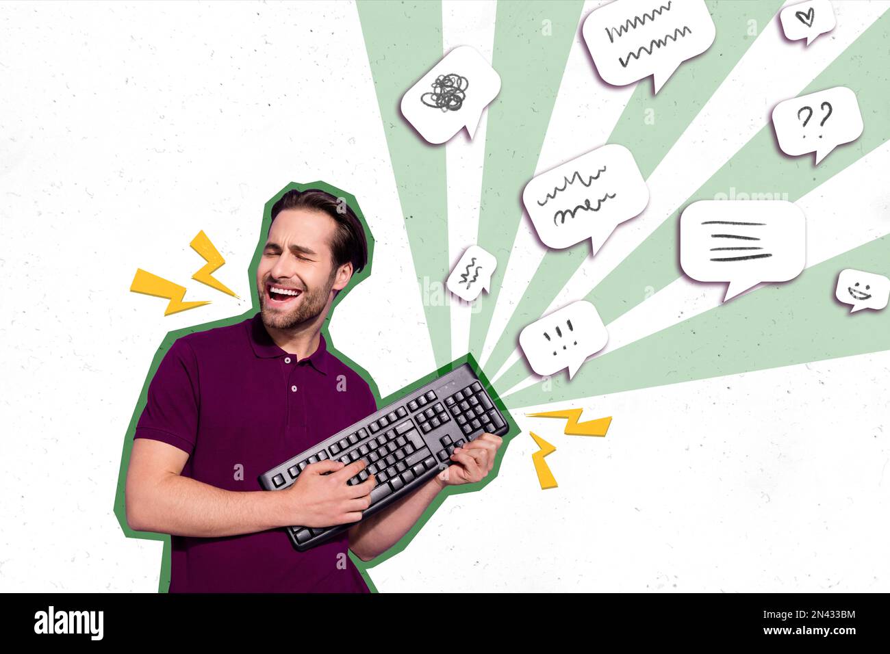 Creative magazine banner collage of crazy web network user choose high ...