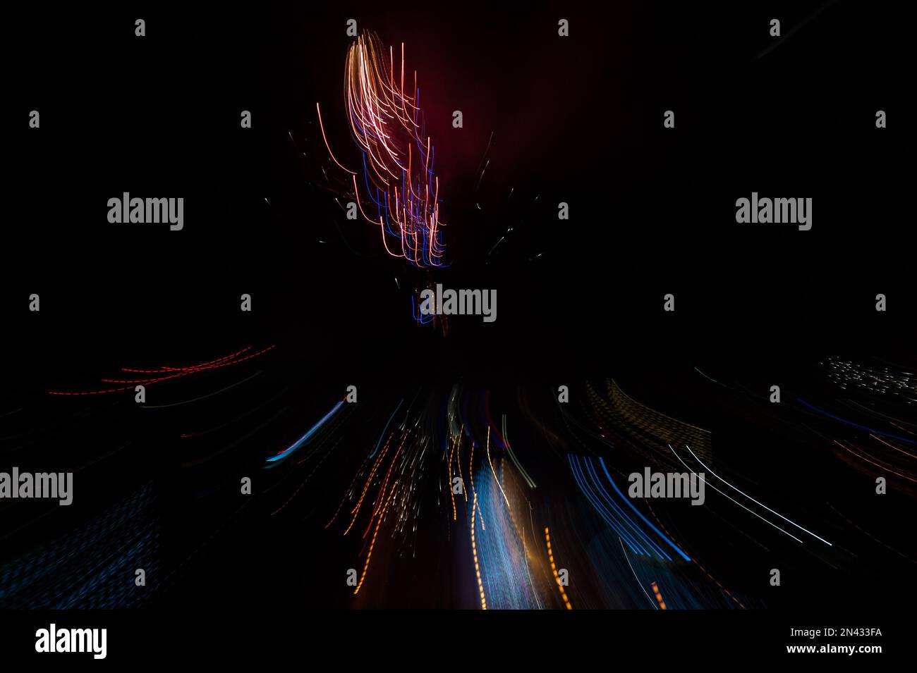 Abstract photo of firework fire. Salute without focus. Blurry photo of ...