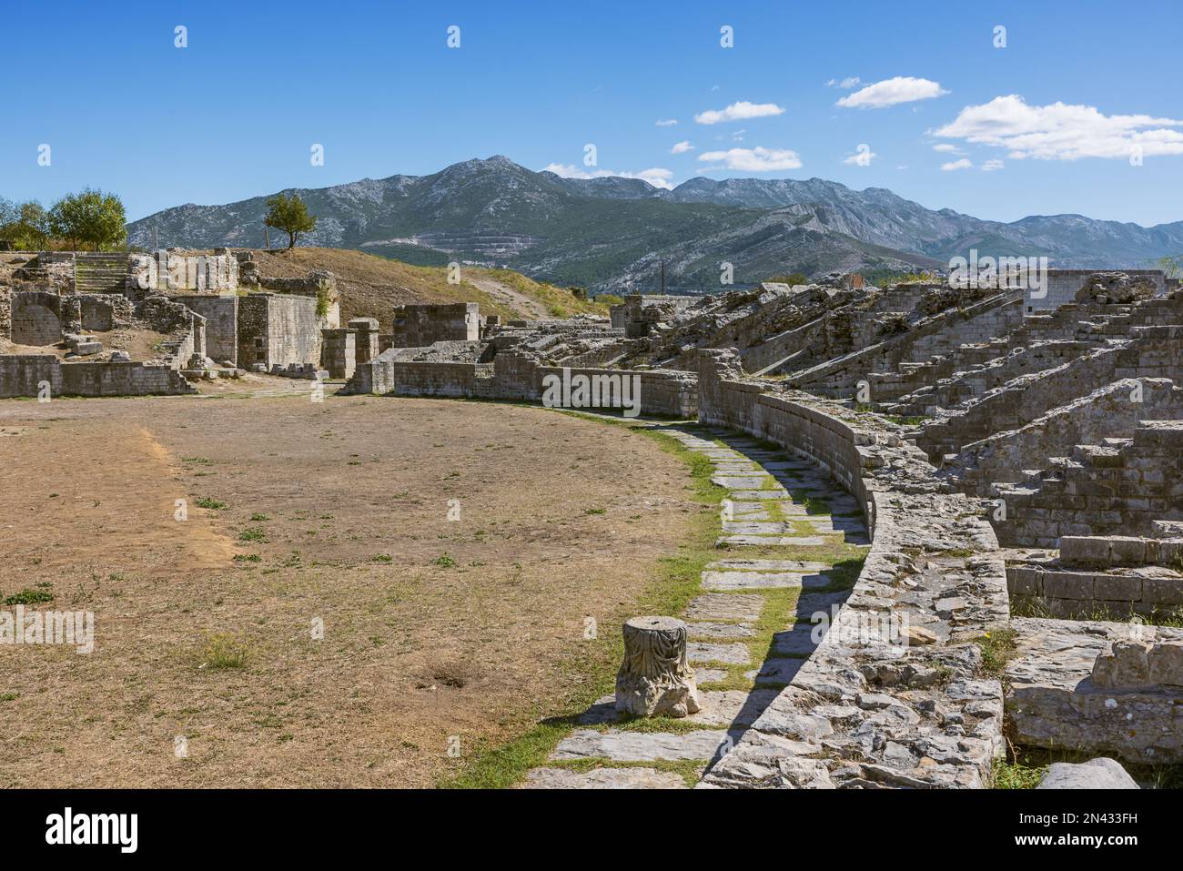 The long side of the amphitheater of Solana in the Roman ruins just ...