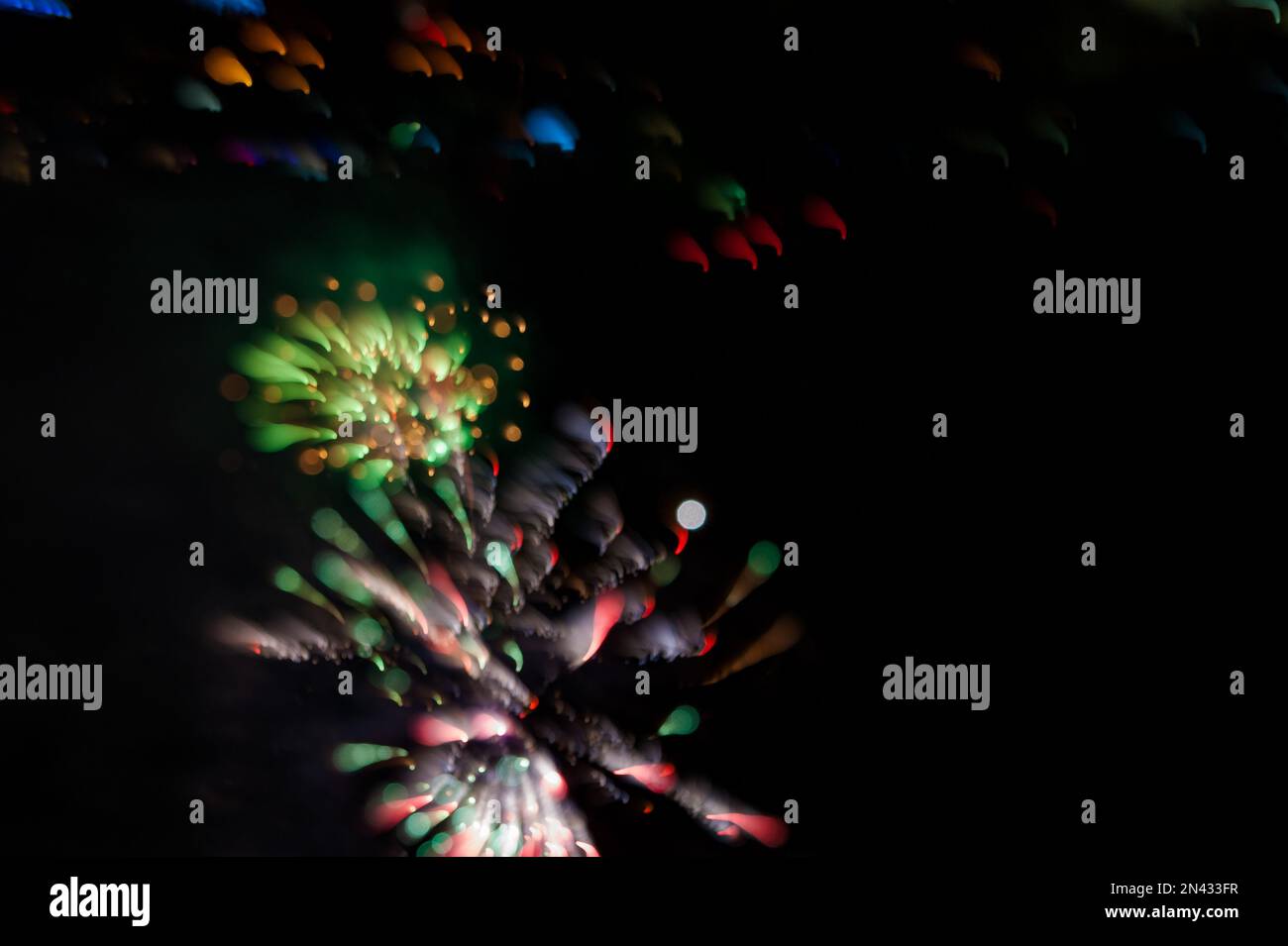 Abstract photo of firework flower. Salute without focus. Blurry photo ...