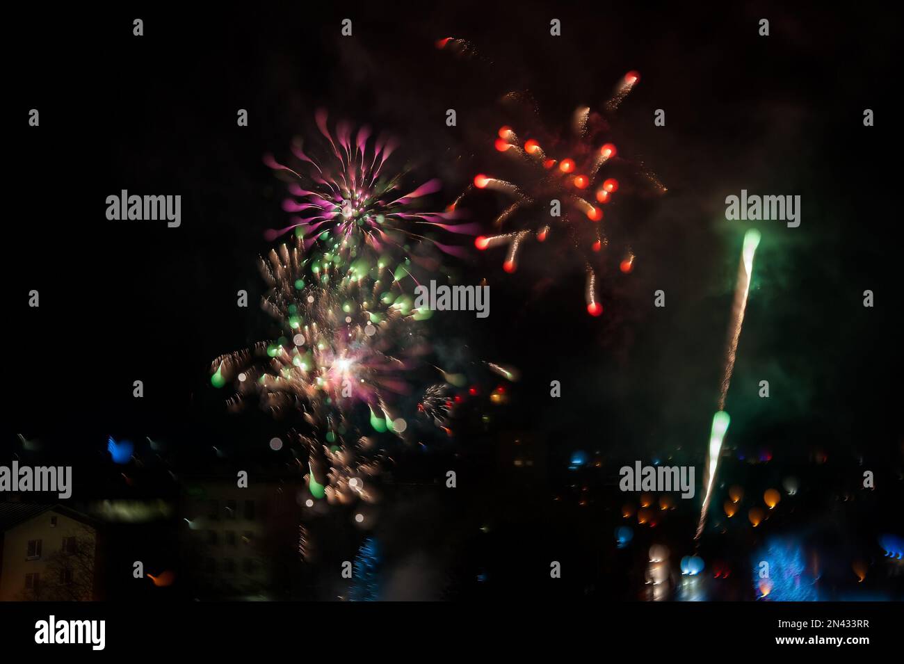 Abstract photo of firework flower. Salute without focus. Blurry photo ...
