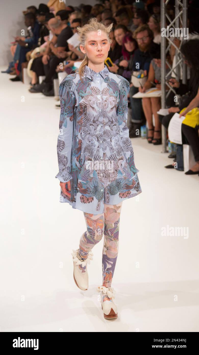 A model wears an outfit by designer Keiko Nishiyama during Fashion ...