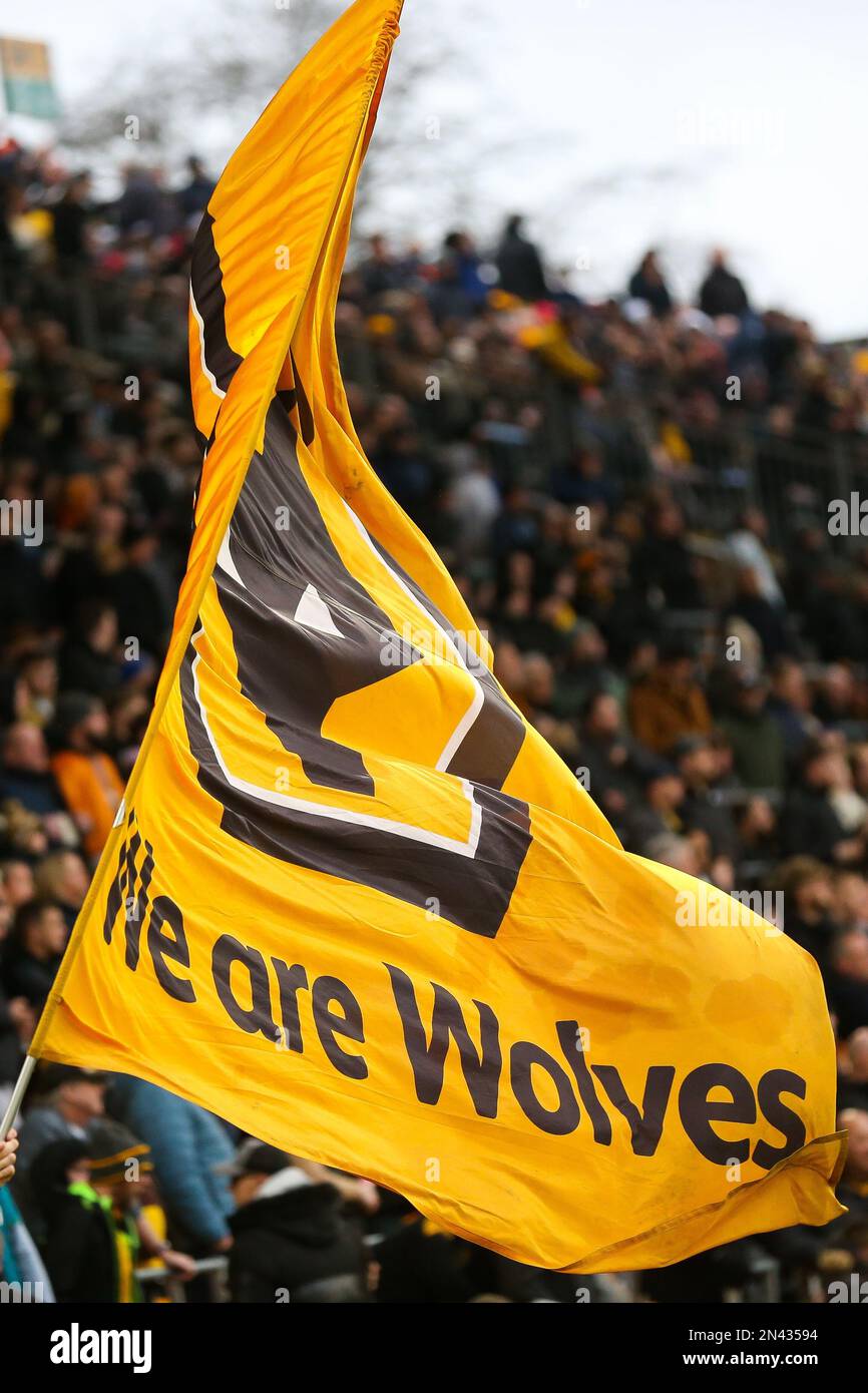 A giant Wolverhampton Wanderers flag is seen before the Premier League ...