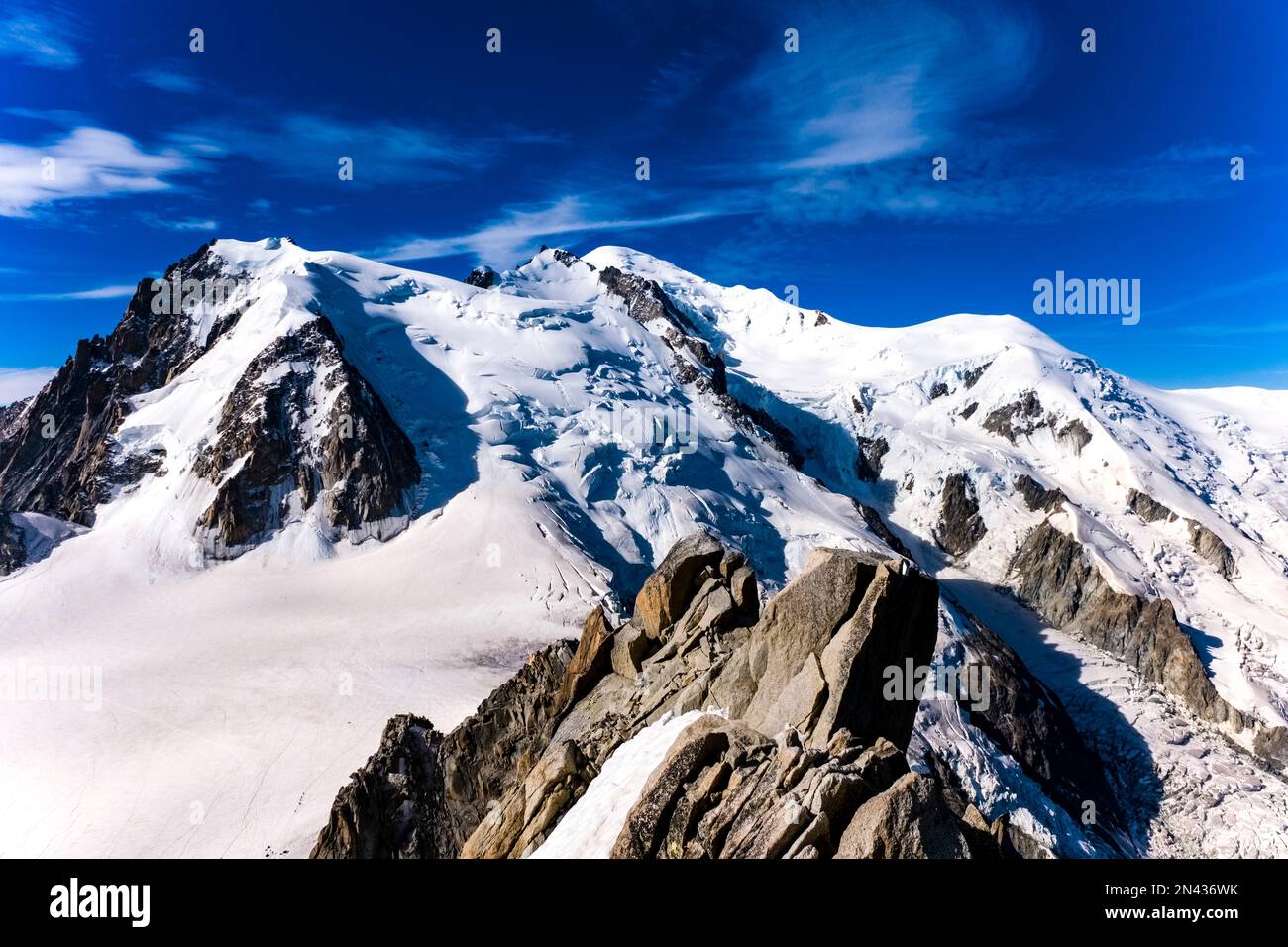 View from Aiguille du Midi of the Géant Glacier and the summits of Mont Blanc du Tacul, Mont ...
