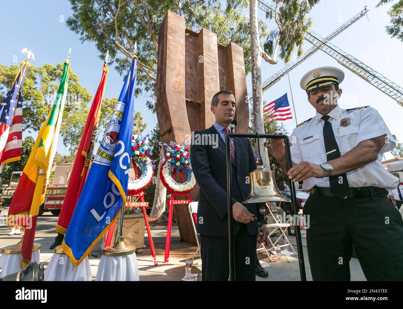 Los Angeles Mayor Eric Garcetti, left, and Los Angeles Fire Department ...