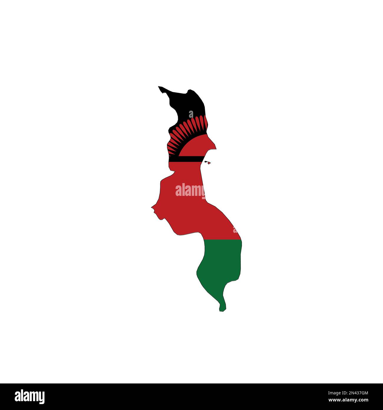Malawi National Flag In A Shape Of Country Map Silhouette With Thin